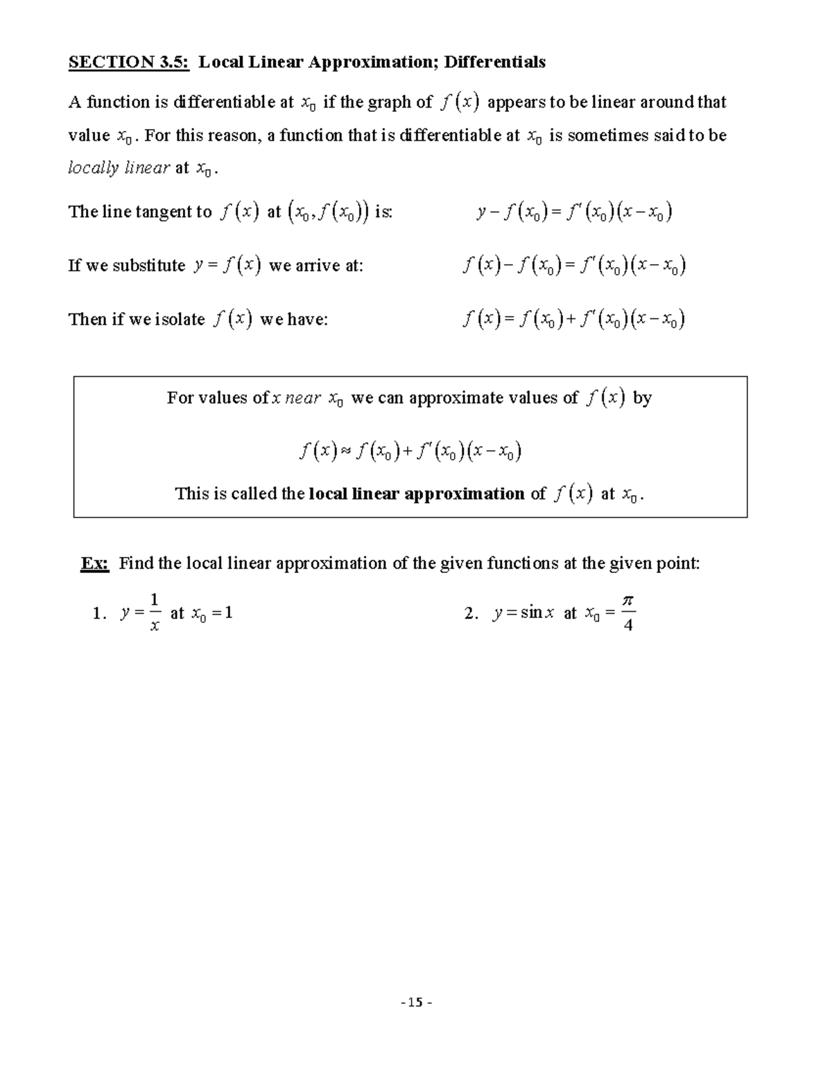 Local Linear Differentials Notes - Math 101 - Studocu