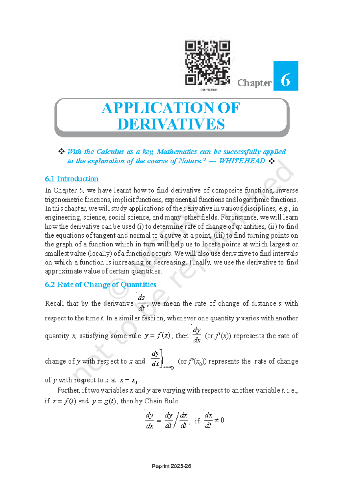 Chapter 6: Application of Derivatives in Mathematics - Studocu