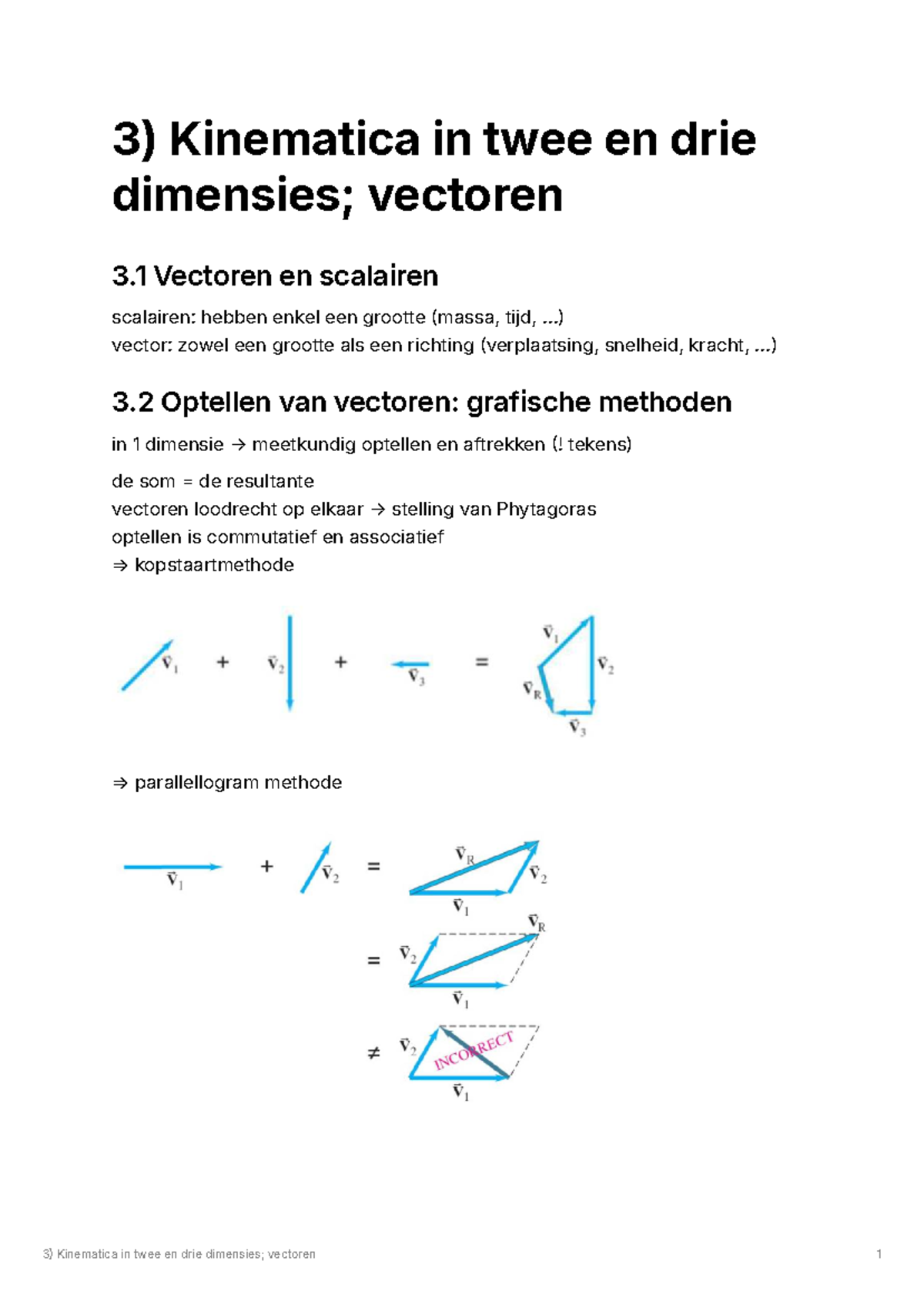 Kinematica in Twee en Drie Dimensies: Vectoren en Scalairen - Studocu