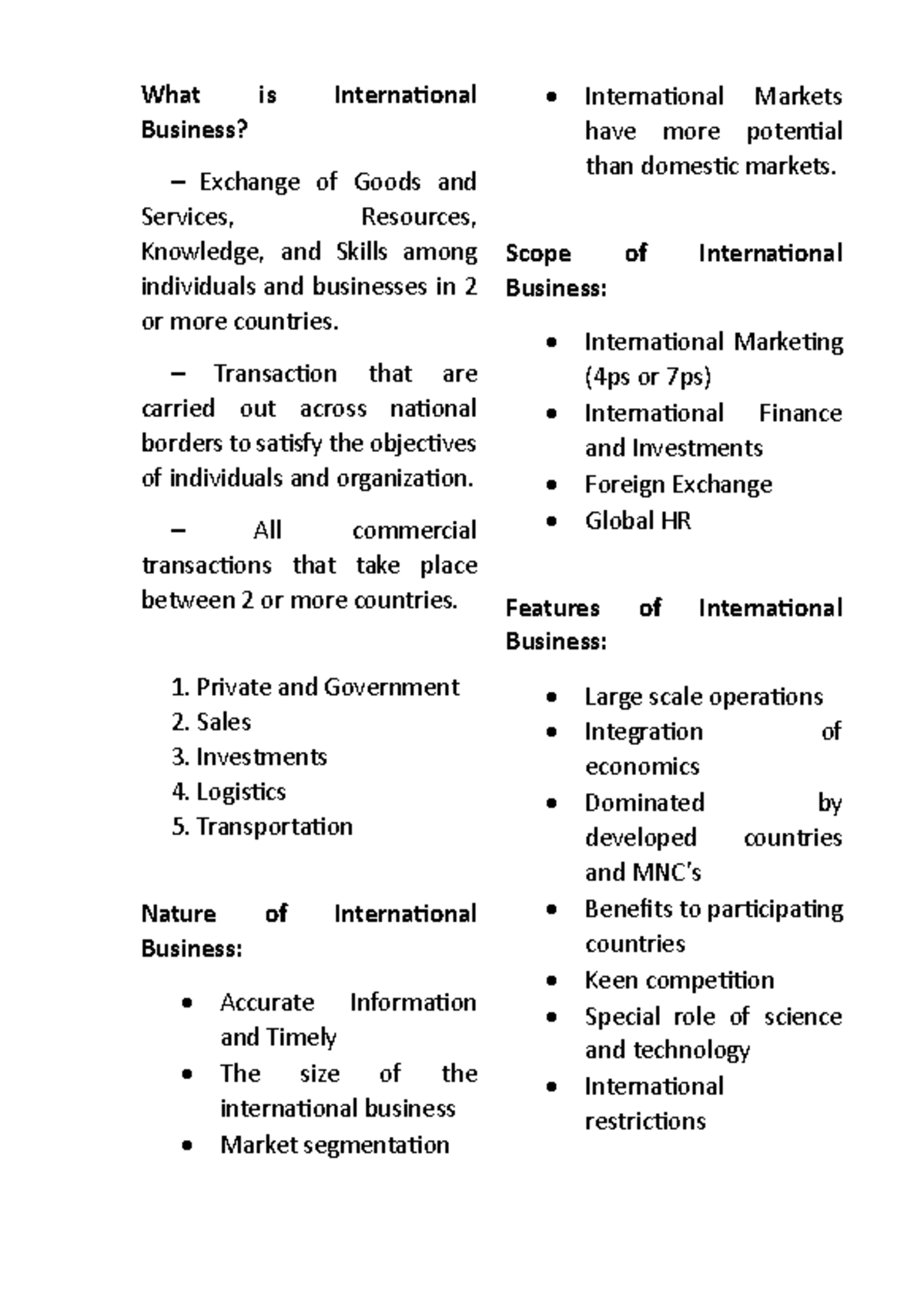 Introduction to International Business (BUS 101) - Studocu