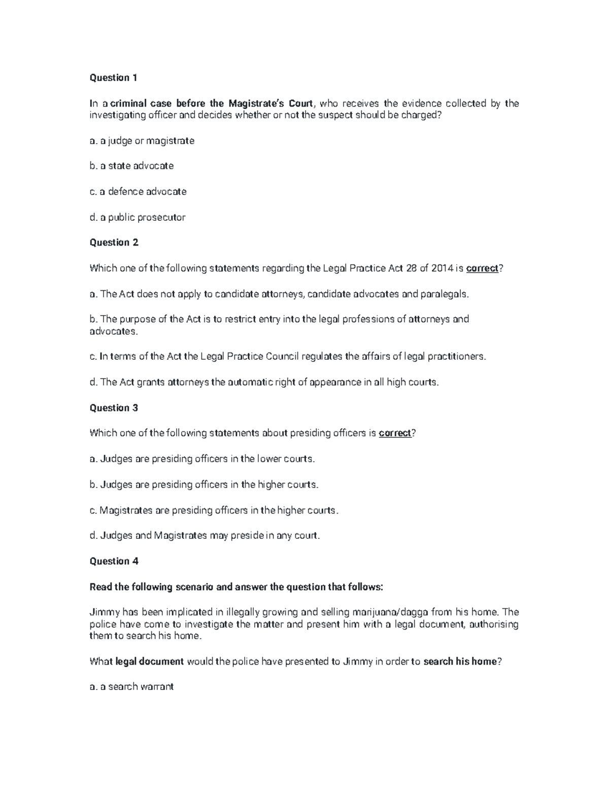 Lesson 11: Key Concepts and Questions on Legal Practice ILW1501 - Studocu
