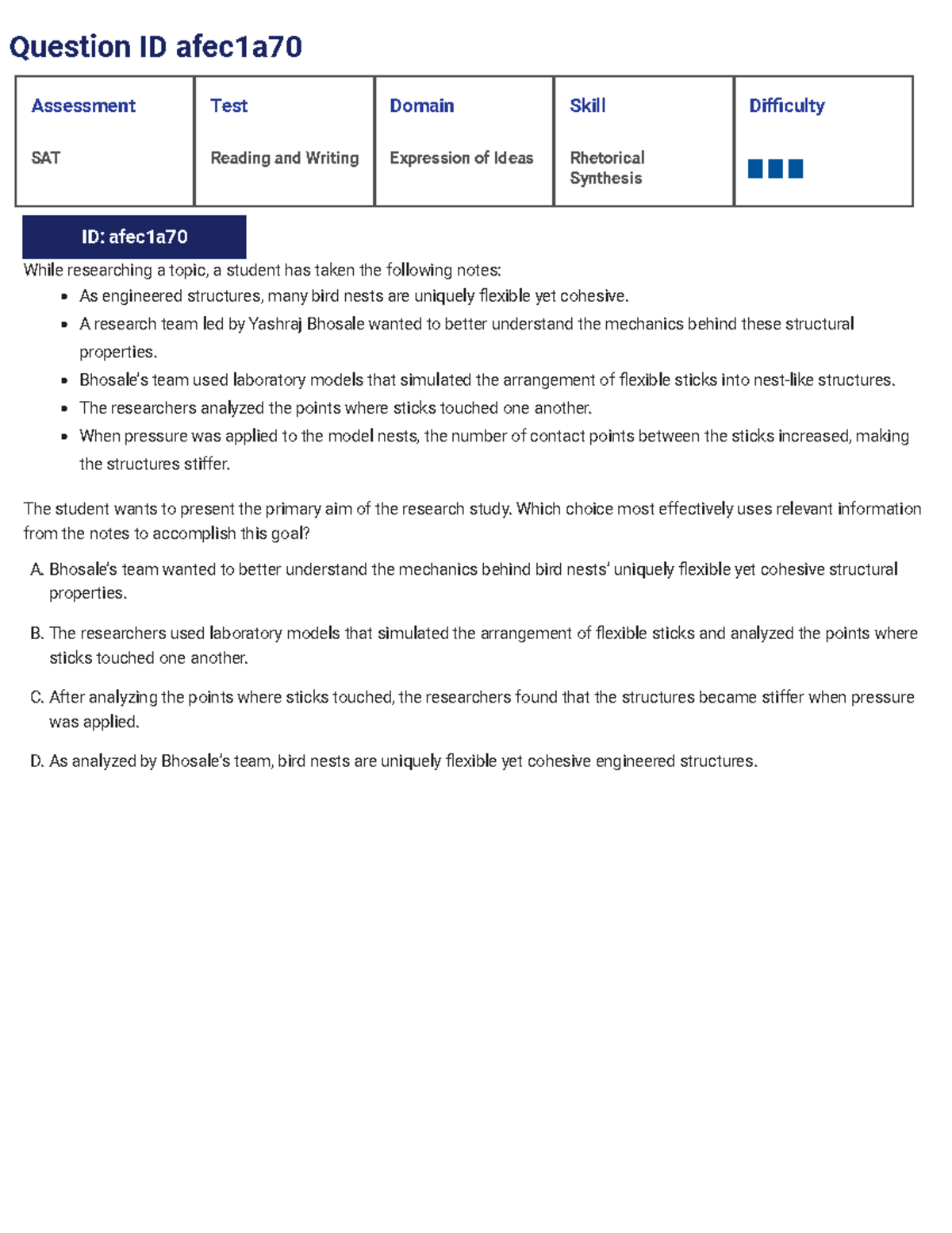 Rhetorical Synthesis Assessment Test: SAT Reading & Writing Skills ...