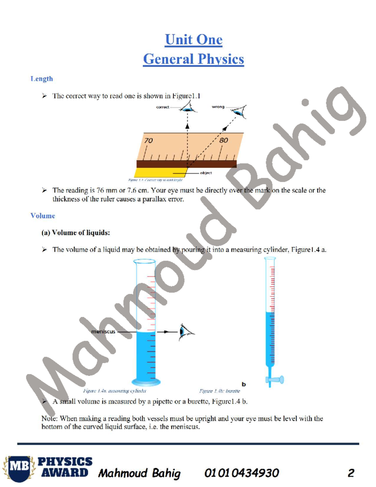 Unit One General Physics: Key Concepts and Measurements (MB PHYSICS ...