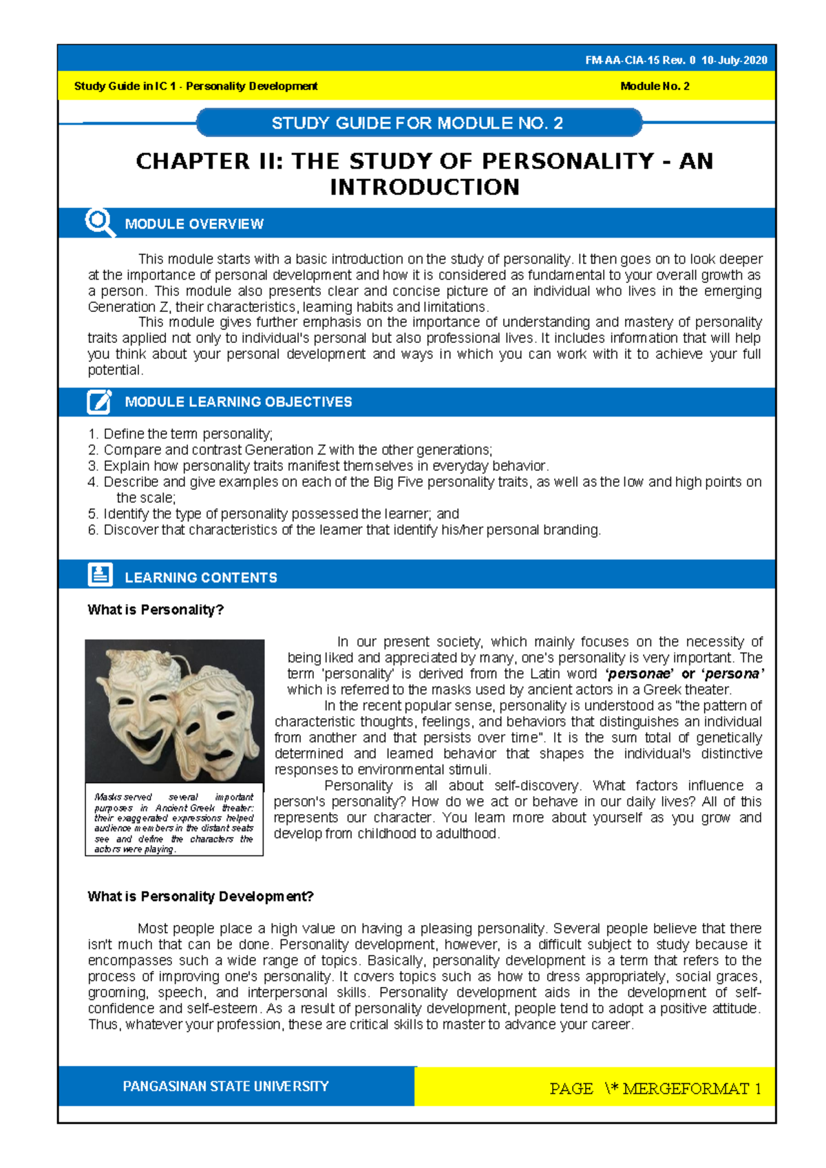 IC 1 Personality Development Study Guide: Module 2 Overview - Studocu