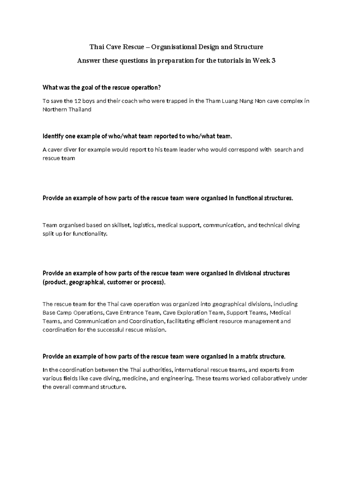Thai Cave Rescue Tutorial Questions for Week 3 Prep - Studocu