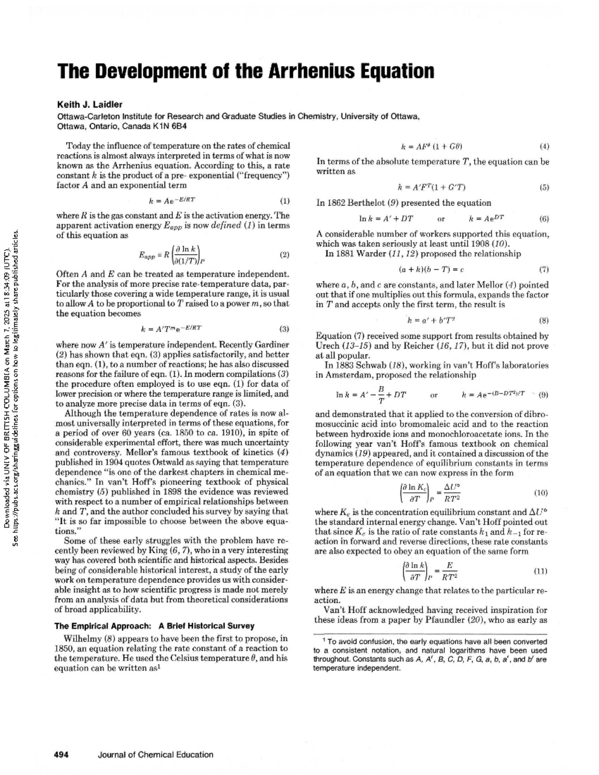1984 the development of the arrhenius equation - The Development of the ...