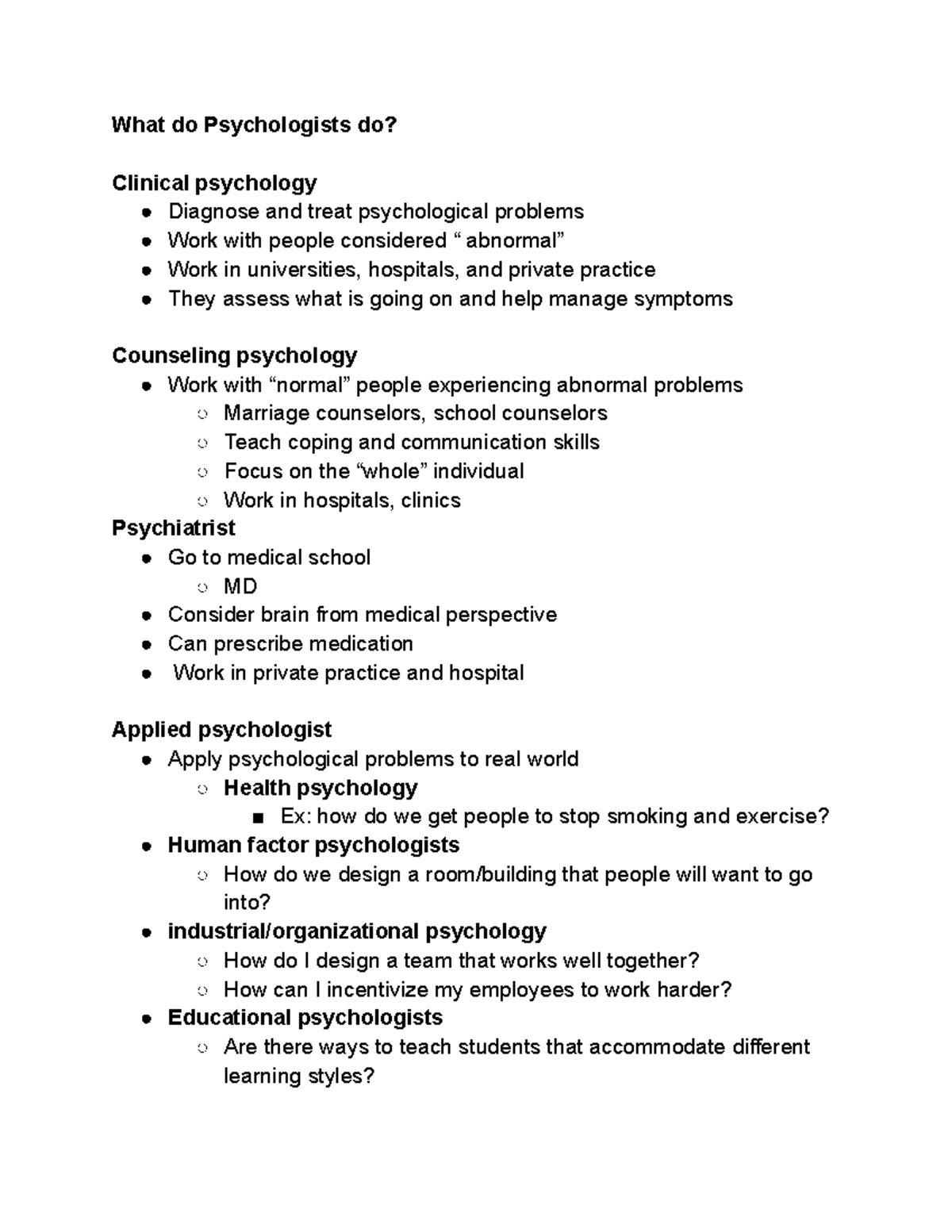 Lecture 3: Understanding the Roles of Psychologists in Practice - Studocu