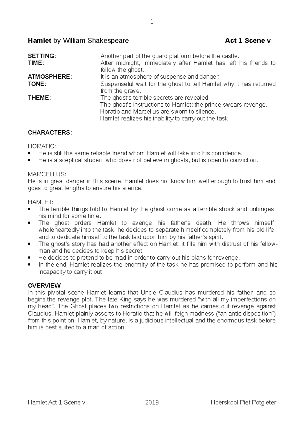 Hamlet Act 1 Scene v Analysis and Character Insights - Studocu