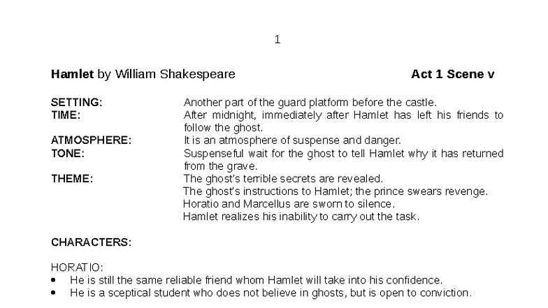 Hamlet Act 1 Scene v Analysis and Character Insights - Studocu