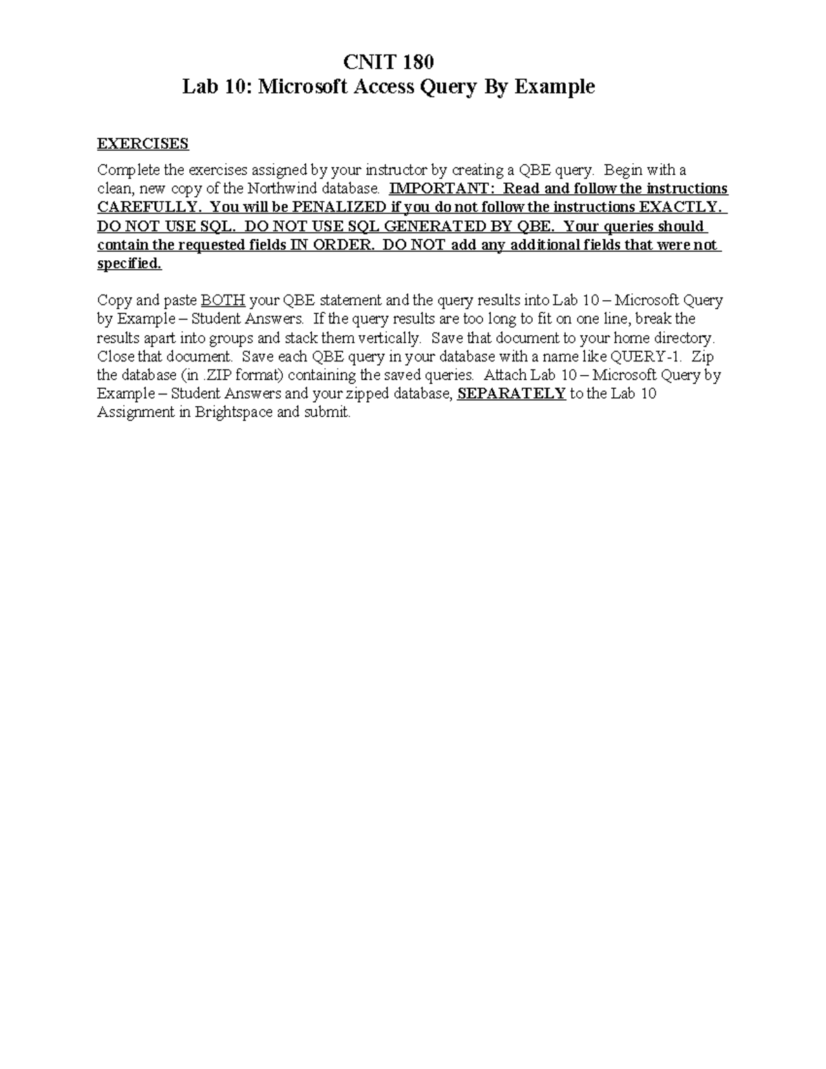 Lab 10 - Microsoft Access QBE - Student Exercise Answers - Studocu