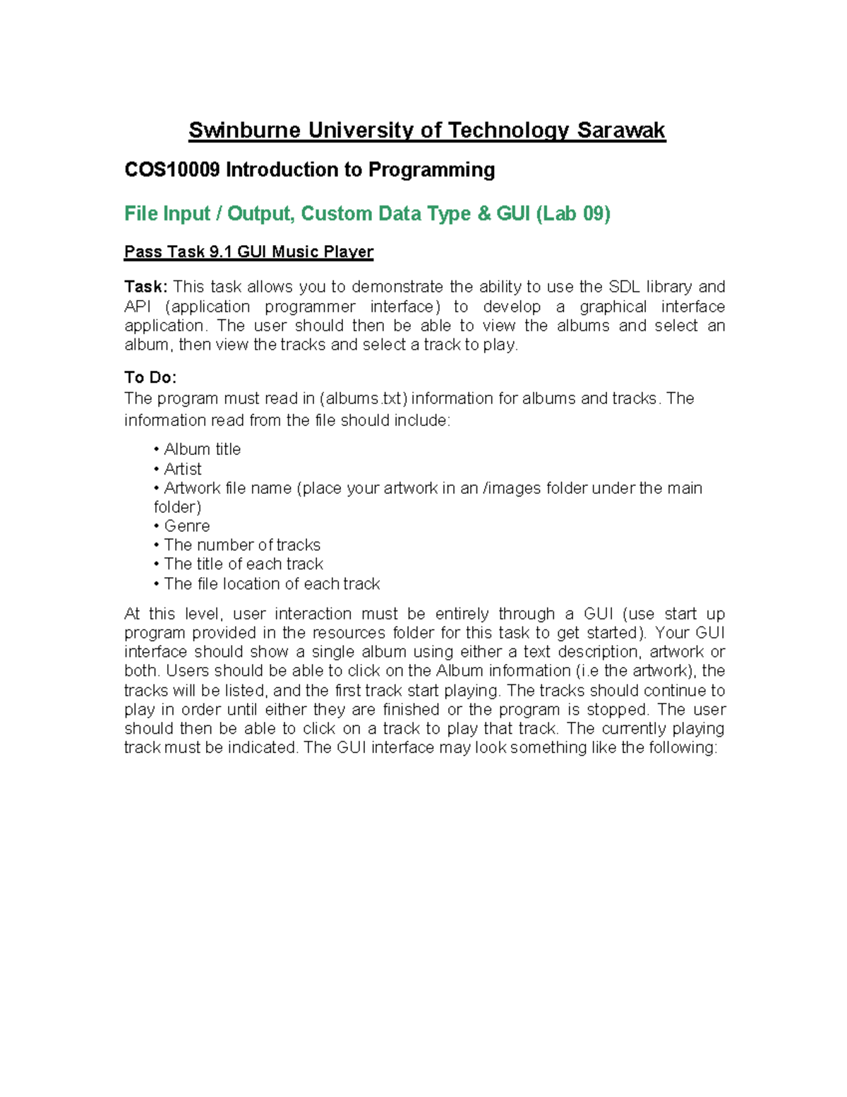 COS10009 Lab 09 - GUI Music Player Development with SDL - Studocu