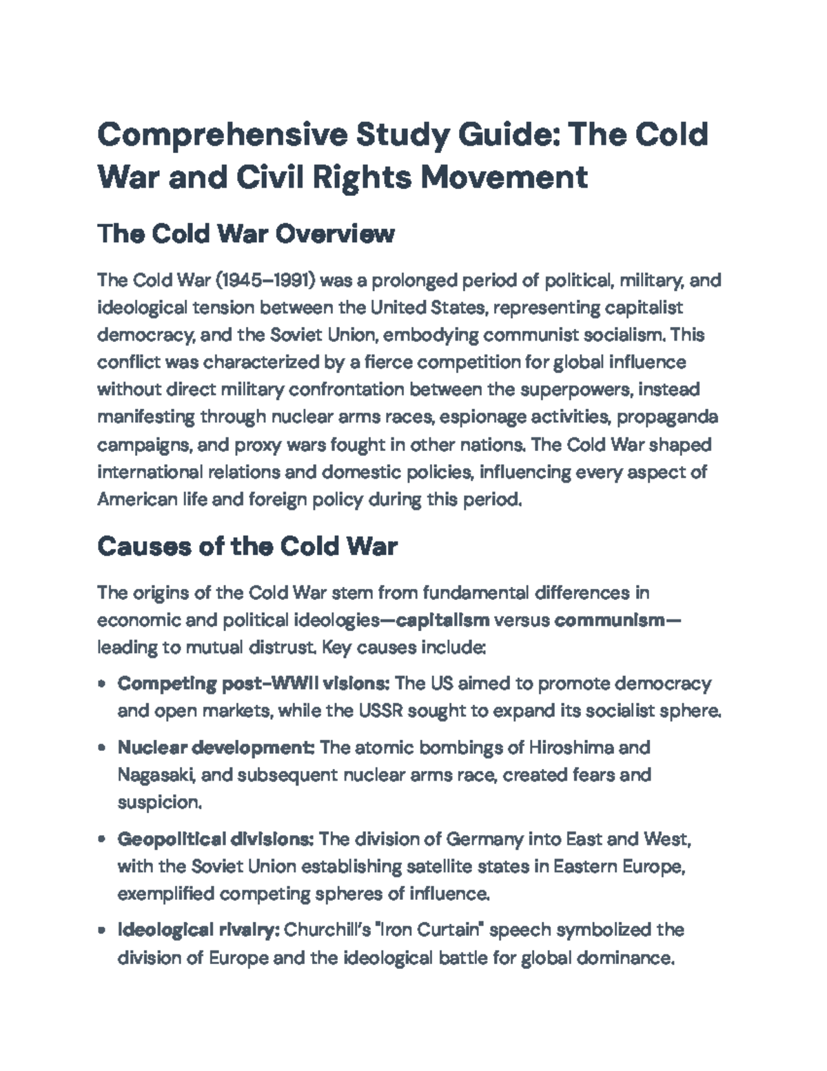 Comprehensive Study Guide: Cold War & Civil Rights Movement Insights ...