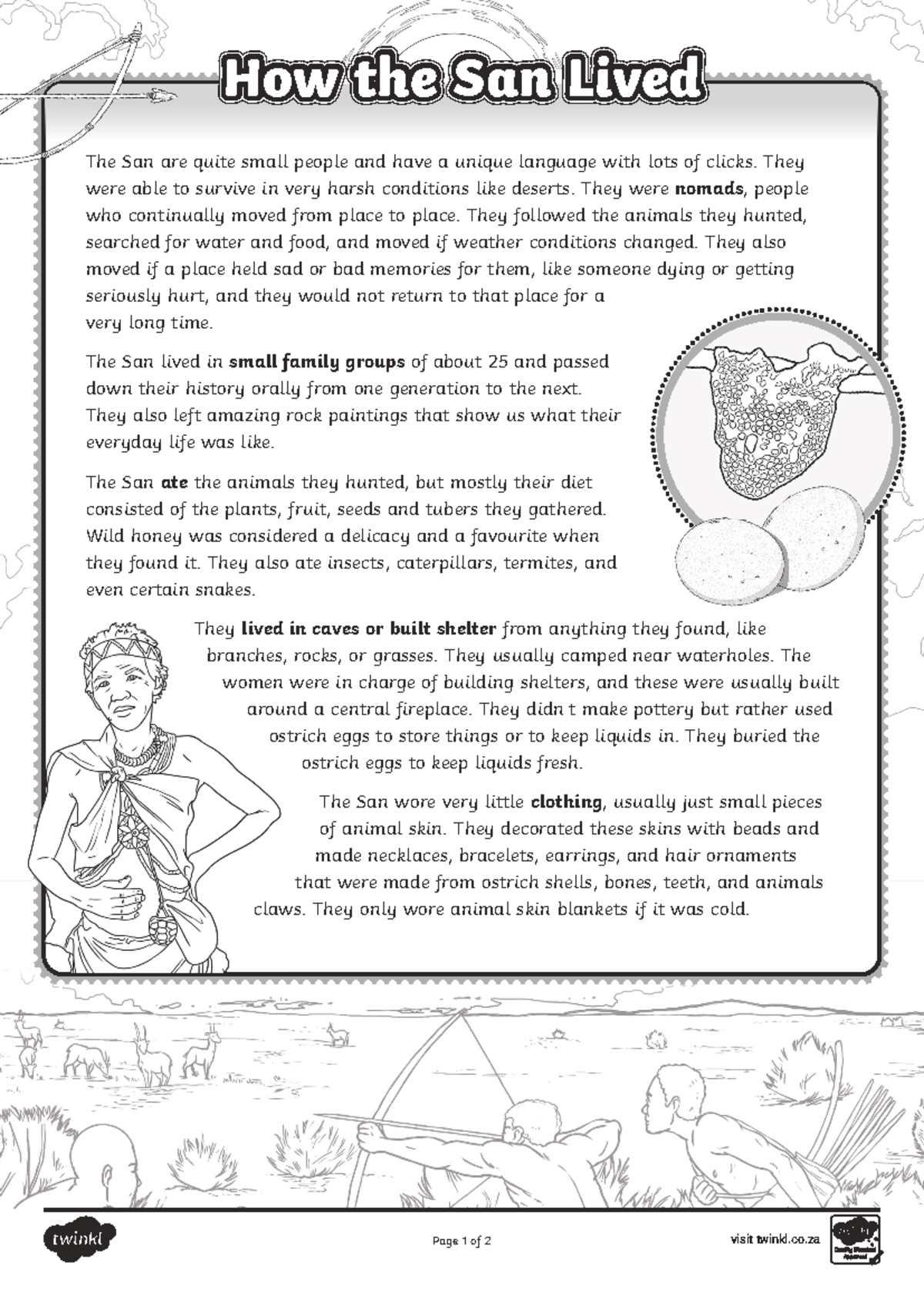 How the San Lived - Worksheet BW: Insights into Their Nomadic Life ...