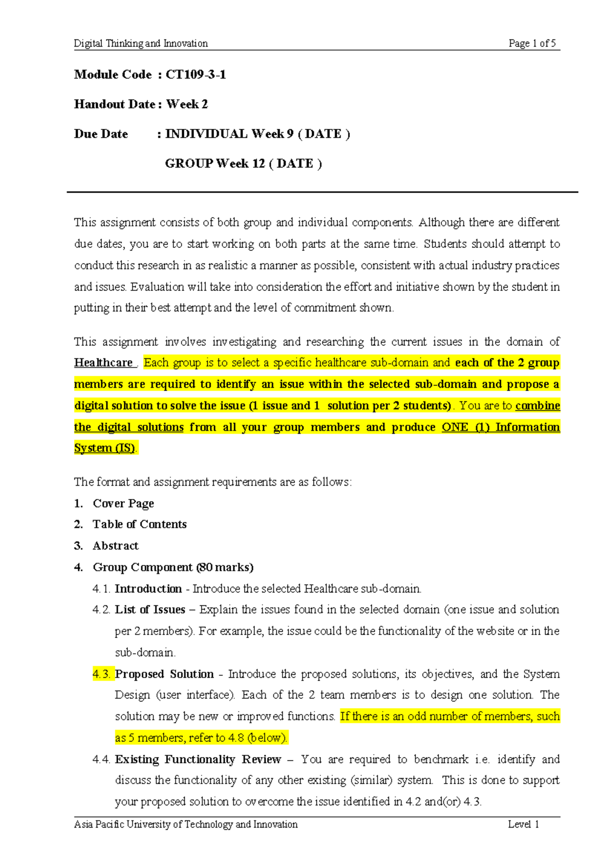 01 Dgtin Assignment Question 2403 - Updated - Module Code : CT109-3 ...