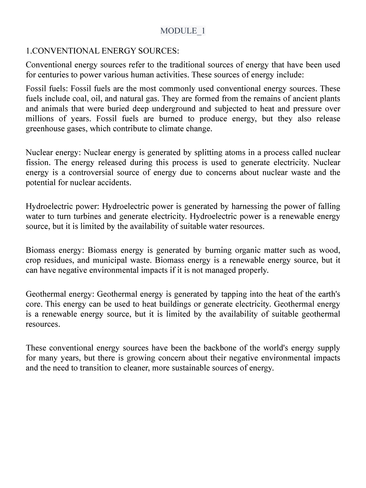 Module 1: Intro to Power Generation & Energy Sources Notes - Studocu