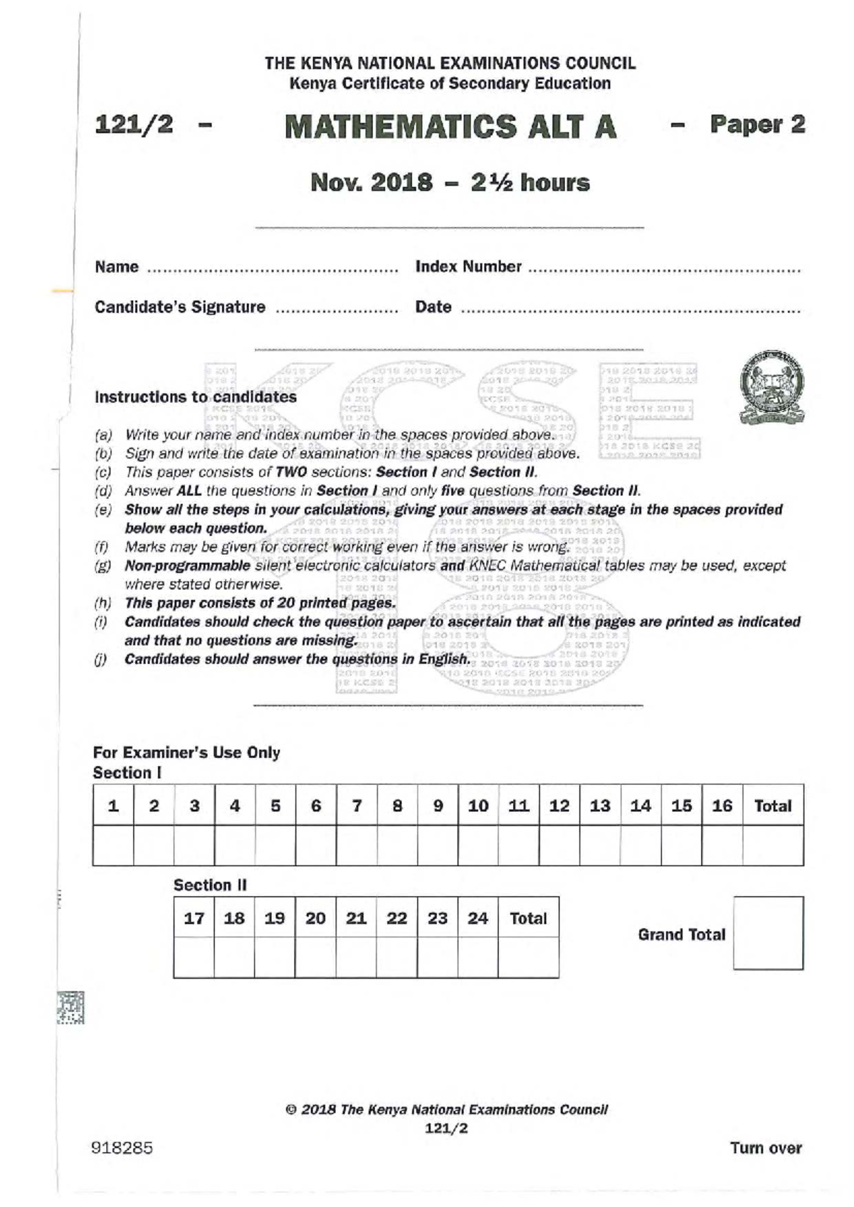 KCSE 2018 Mathematics Paper 2 - Revision Notes - Studocu