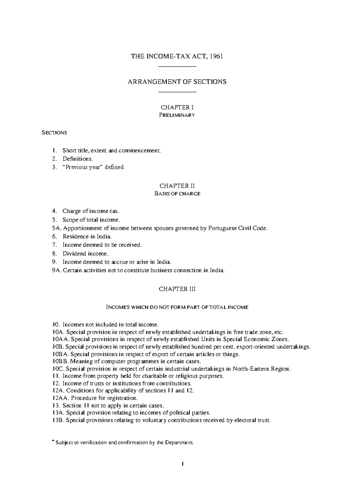 A1961-43-1-54 - The Income Tax Act, 1961: Arrangement of Sections - Studocu