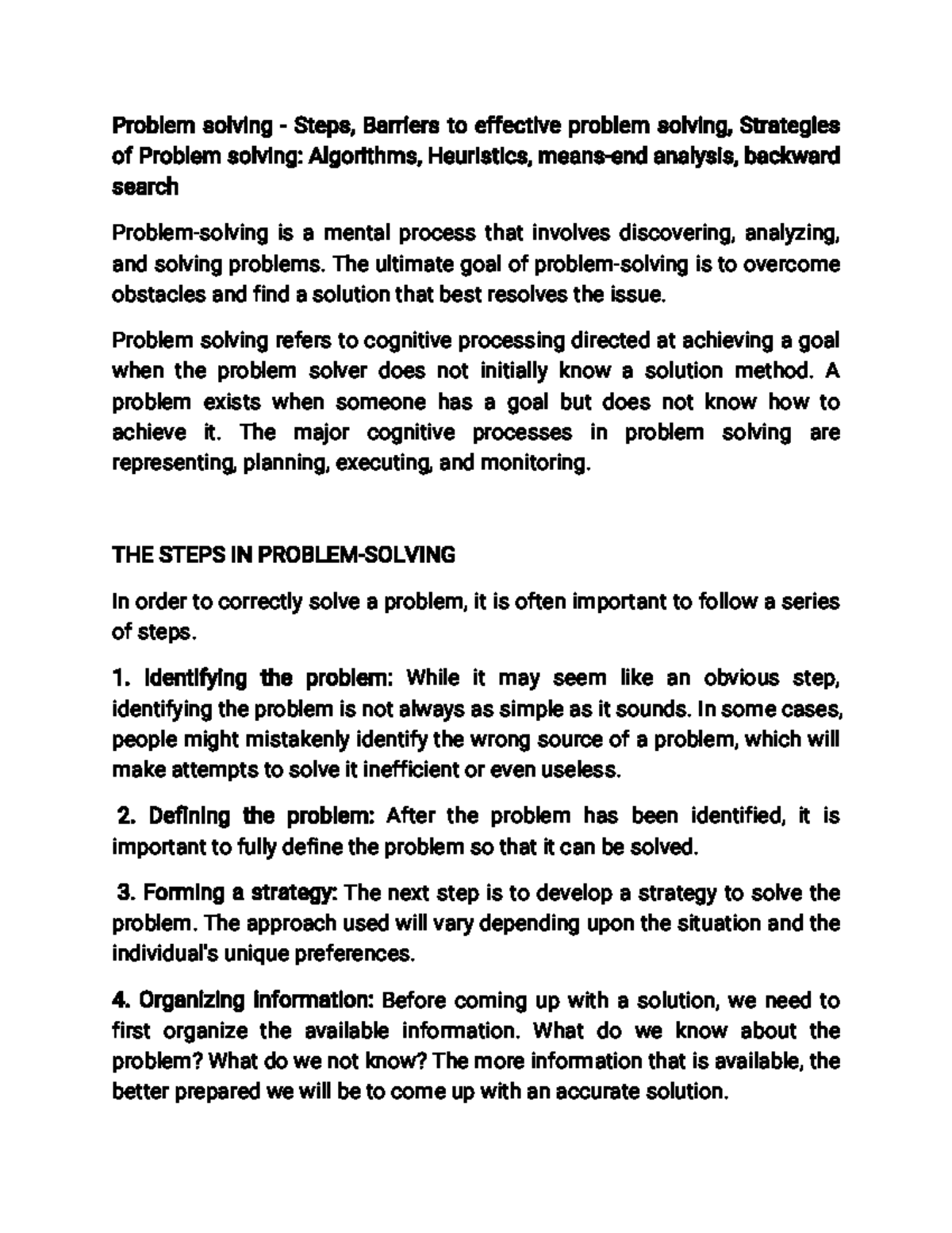 Problem Solving Strategies and Barriers - Mod 1 Notes - Studocu