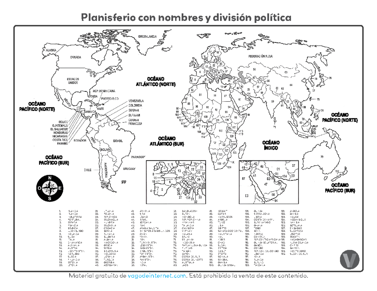 1. Planisferio con nombres y división política - Planisferio con ...
