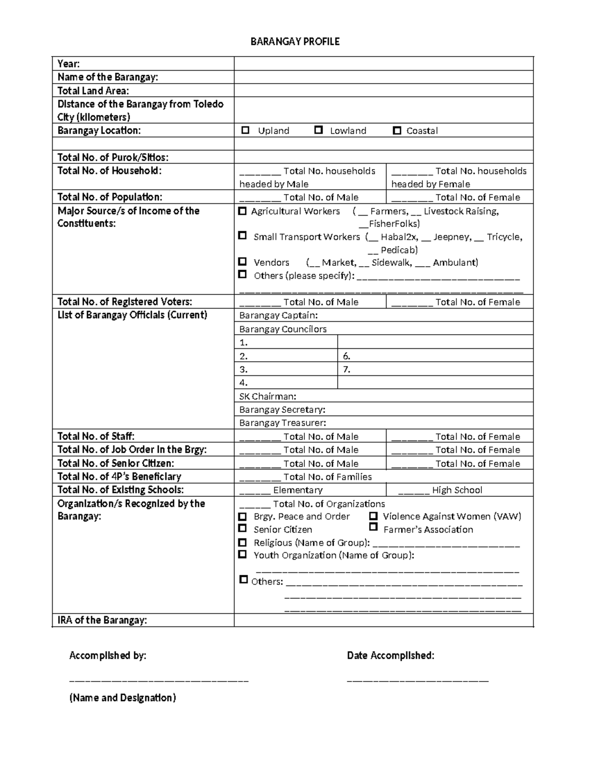 2023 Barangay Profile: Comprehensive Data Overview - Studocu