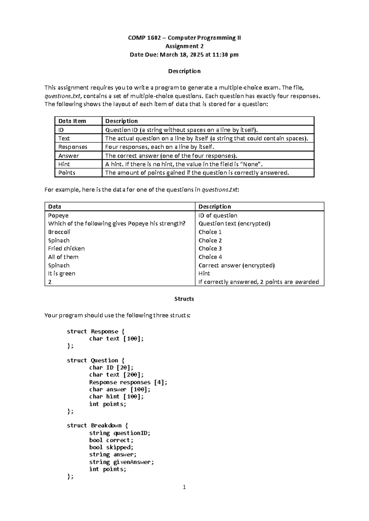 COMP 1602 Computer Programming II: Assignment 2 Guidelines and Details - Studocu