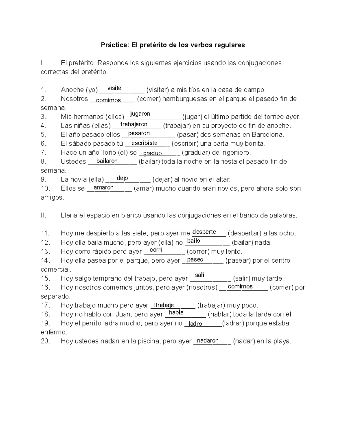 Repaso para el Examen de Pretérito - Elber Barco - Studocu