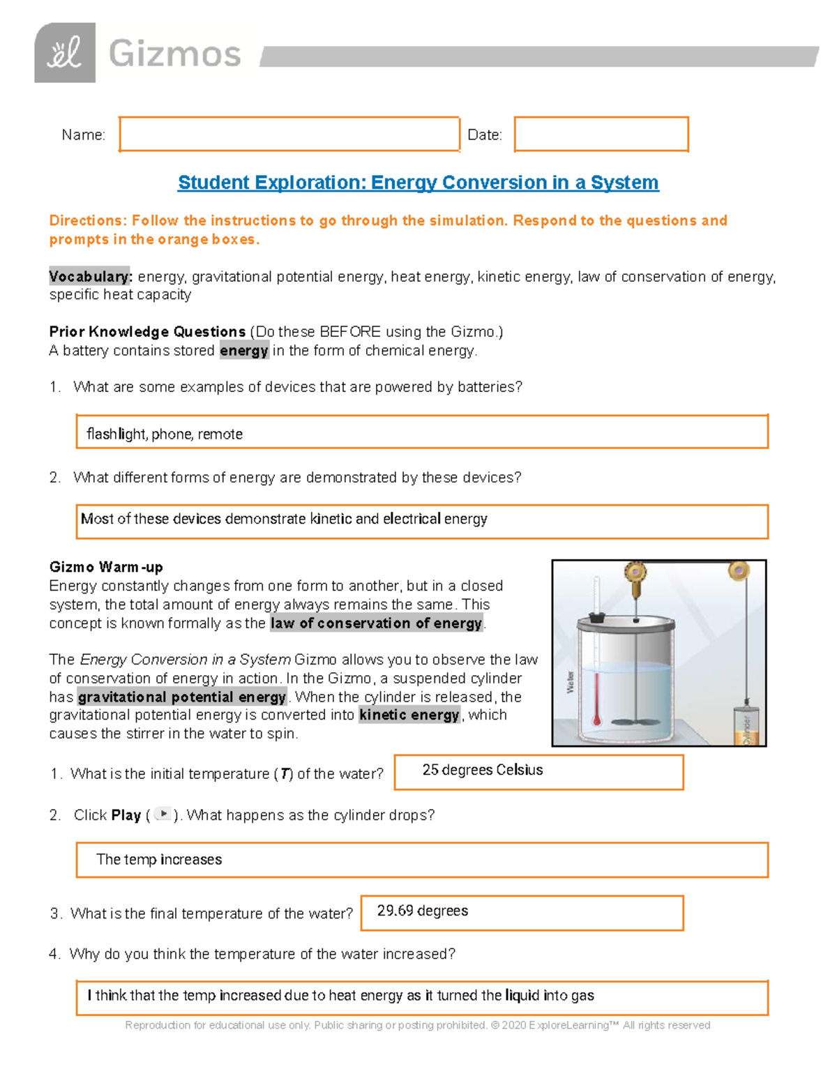 Energy Conversion in a System Gizmo (Exploration & Analysis) - Studocu