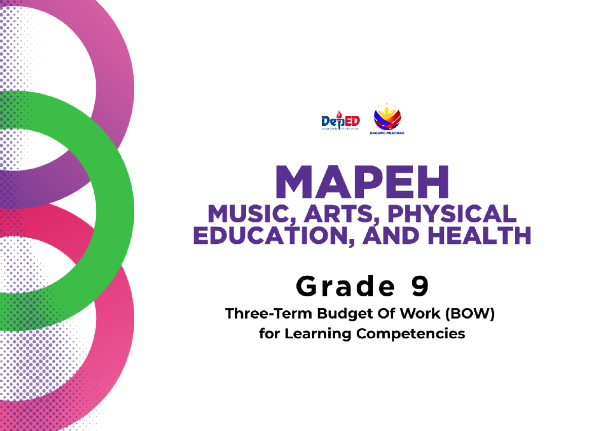Grade 9 MAPEH Budget of Work: Music, Arts, PE & Health Overview - Studocu