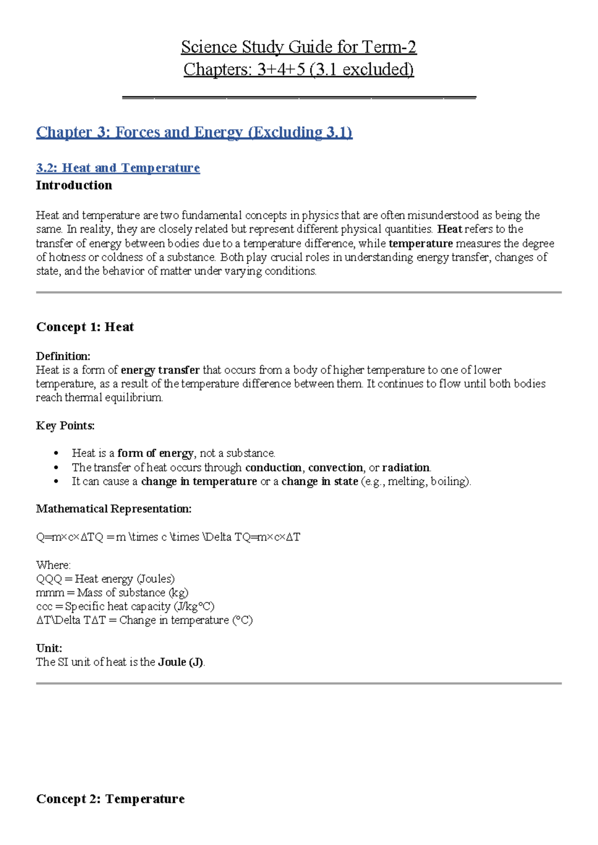 Science Chapter 3 Revision: Forces, Energy, and Heat Transfer - Studocu