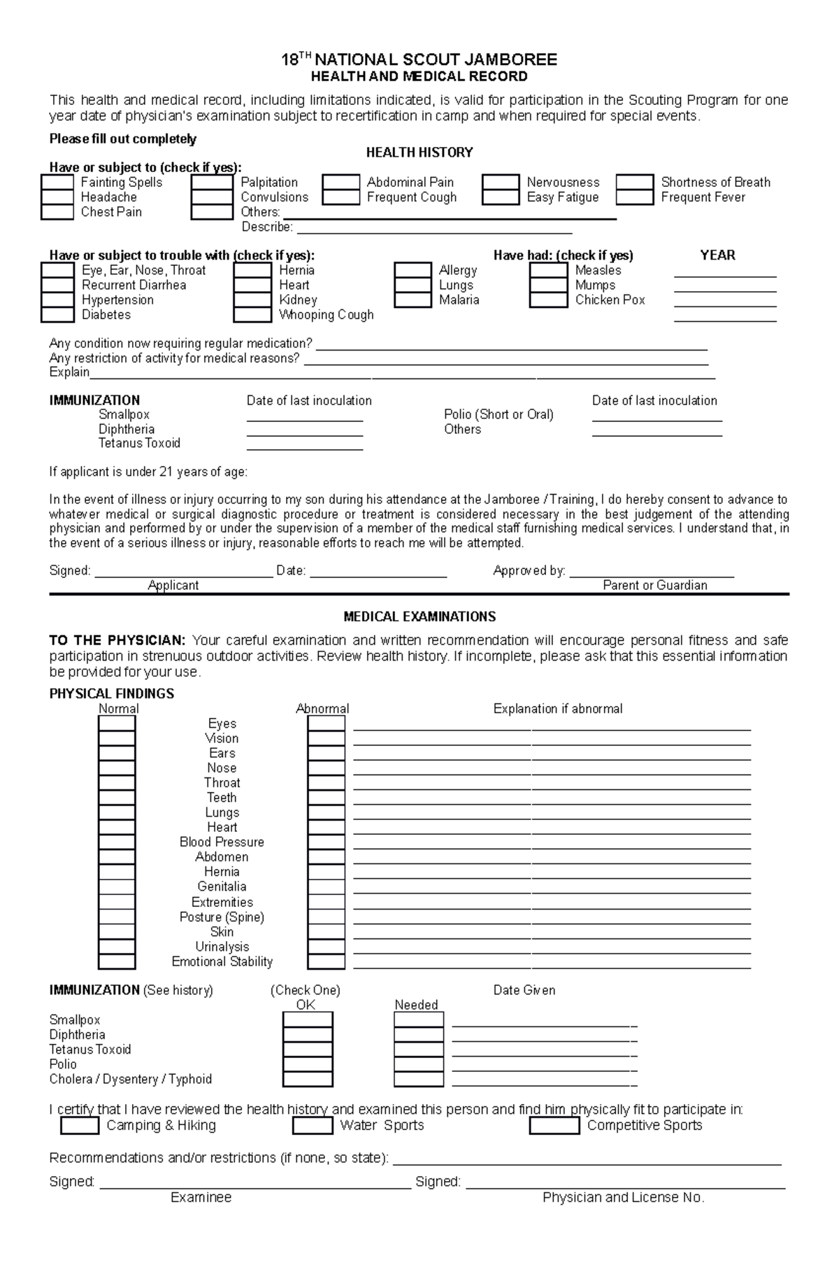 18TH NATIONAL SCOUT JAMBOREE HEALTH & MEDICAL CERTIFICATE - Studocu