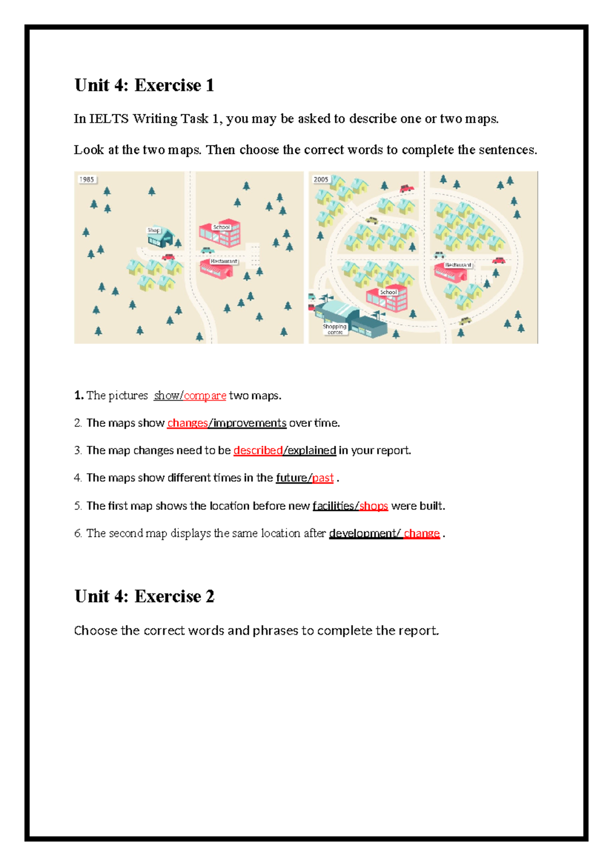 Unit 4: IELTS Writing Task 1 - Map Descriptions and Exercises - Studocu