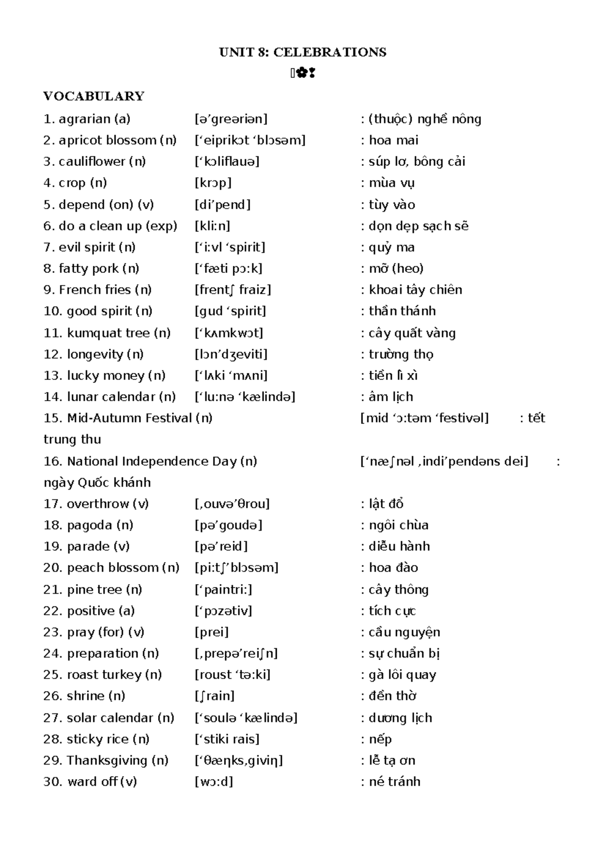 Inbound 1614554511004210351 - UNIT 8: CELEBRATIONS VOCABULARY 1 ...