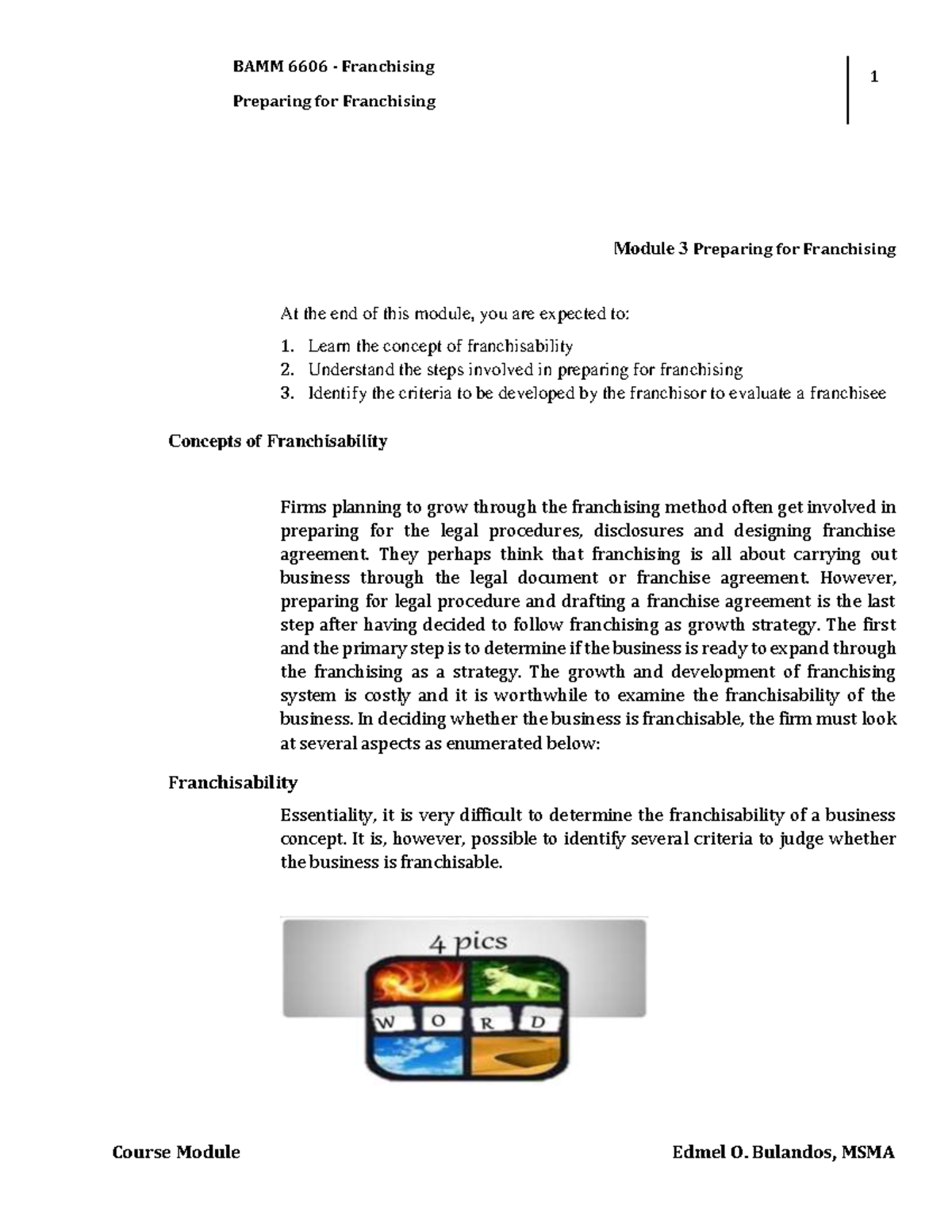 W6 & W7 - Preparing for Franchising - Module - BAMM 6606 - Franchising ...