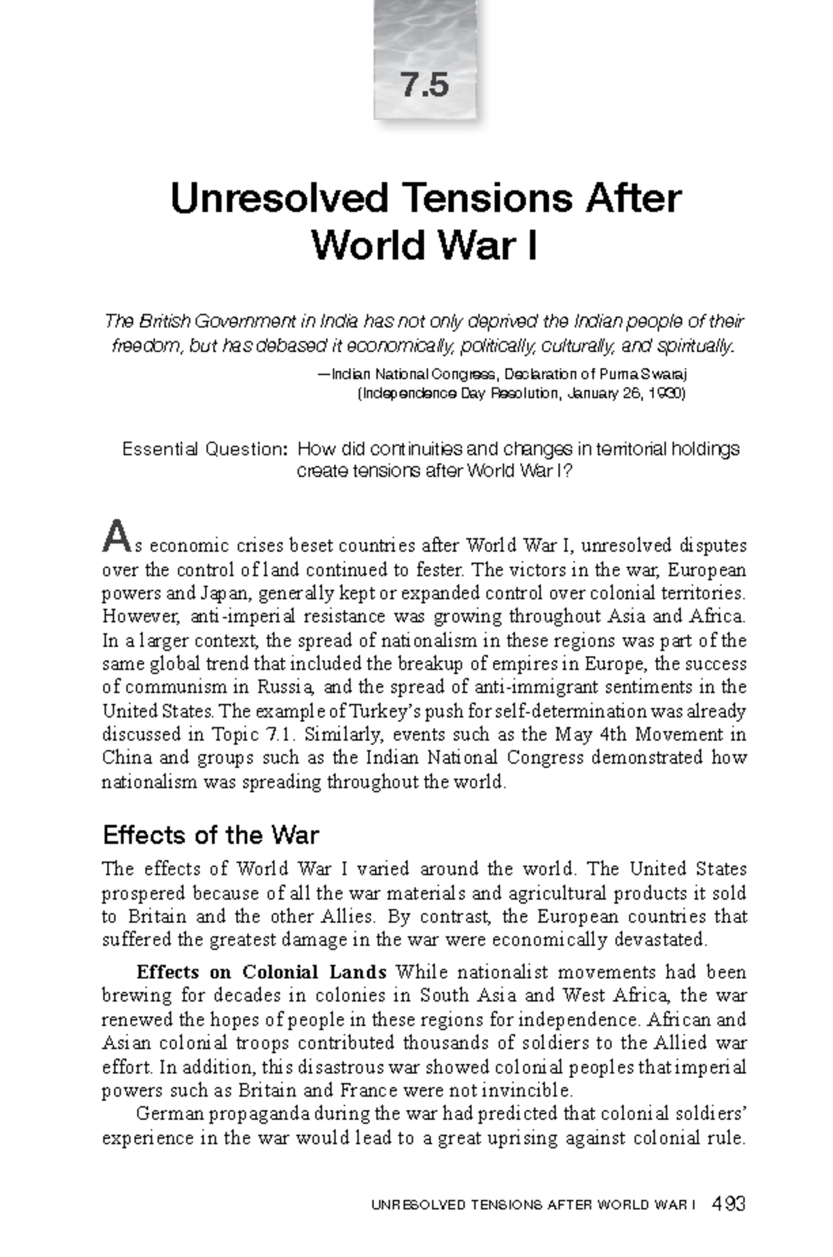 7.5 Unresolved Tensions and Nationalism Post WWI: Amsco Insights - Studocu