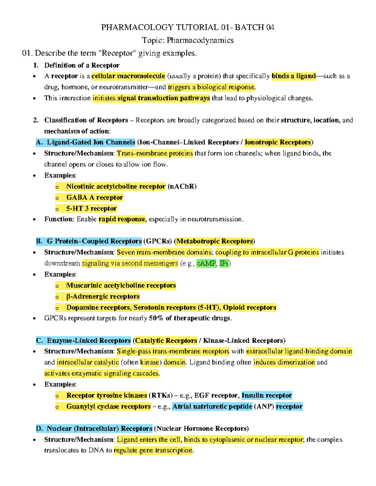 PHARMACOLOGY TUTORIAL BATCH 04: Pharmacodynamics Analysis - Studocu
