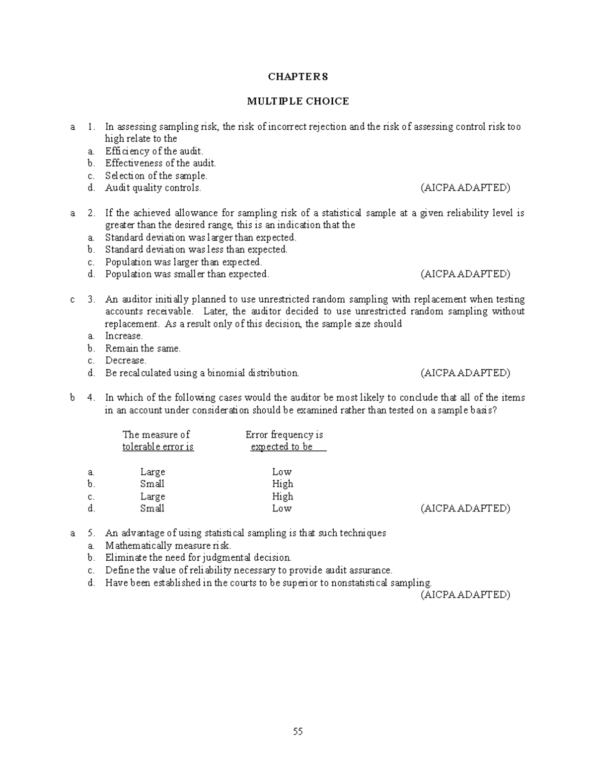 Exam Study Notes: Sampling Risk and Statistical Methods (ACCT 101 ...