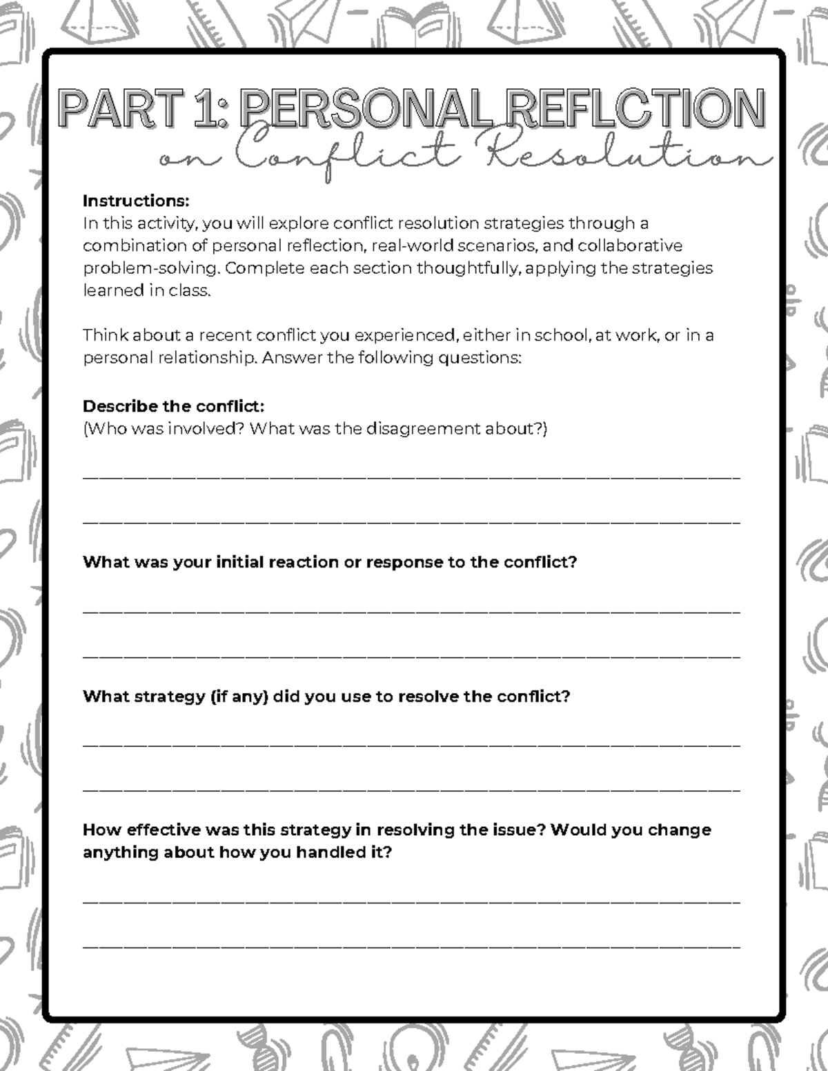 Conflict Resolution Reflection Worksheet: Strategies & Insights - Studocu