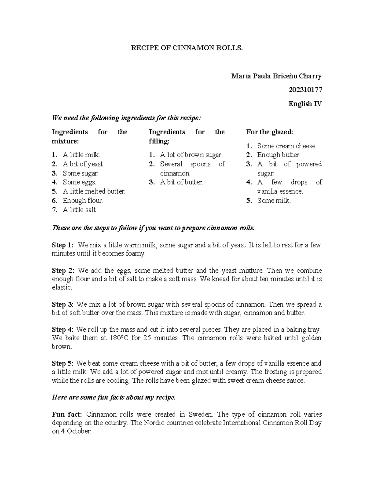 Cinnamon Rolls Recipe - English IV 202310177 - Studocu
