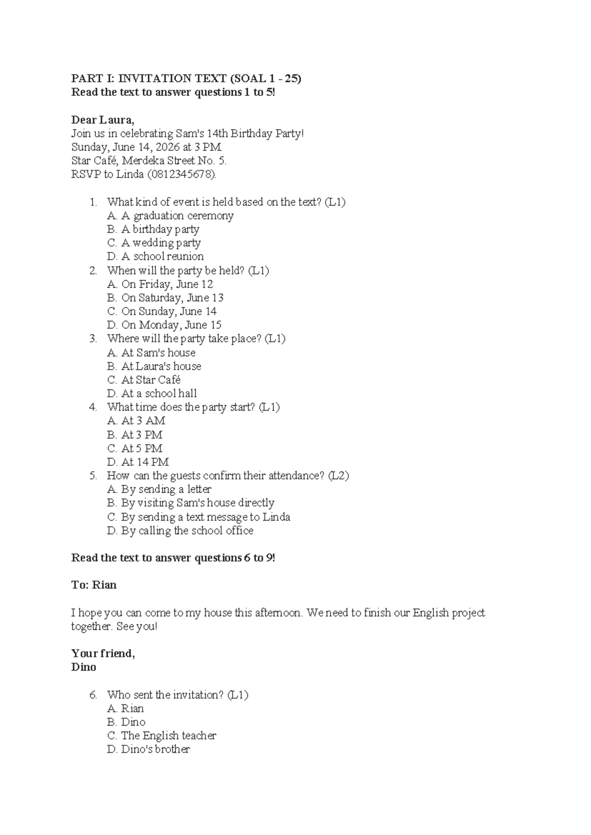SOAL Penilaian Harian Bahasa Inggris Kelas 8: Invitation & Greeting ...