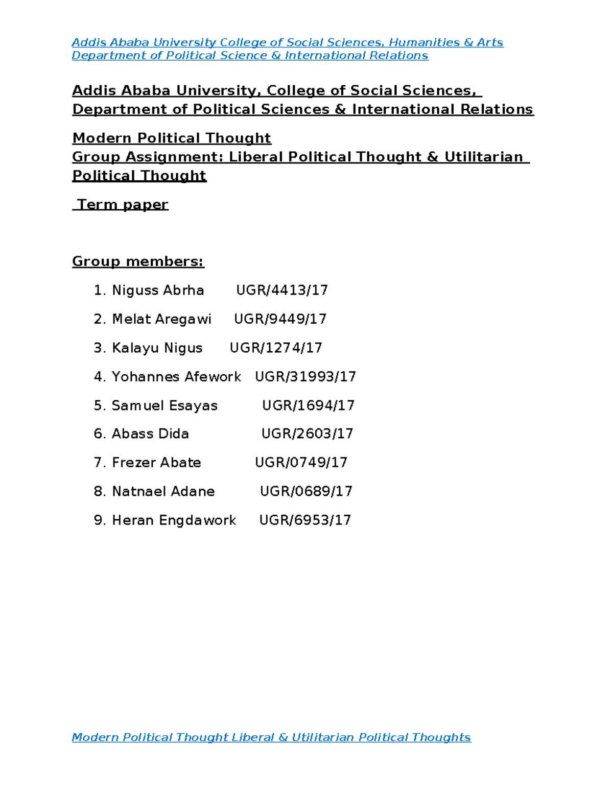 Liberal Utilitarian Political Thoughts: Group Assignment - Final Term ...