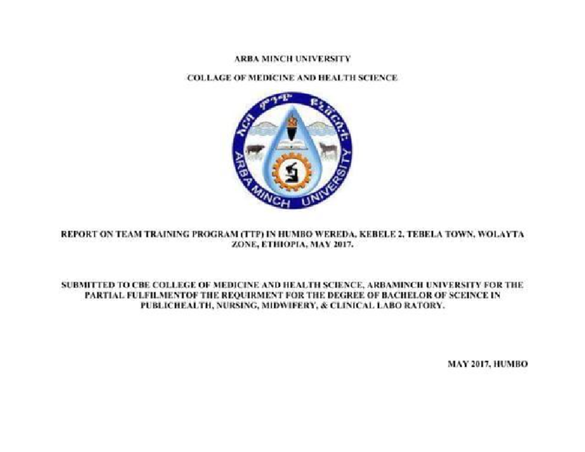 Report on team training program (TTP) in Humbo Wereda, Ethiopia - Studocu