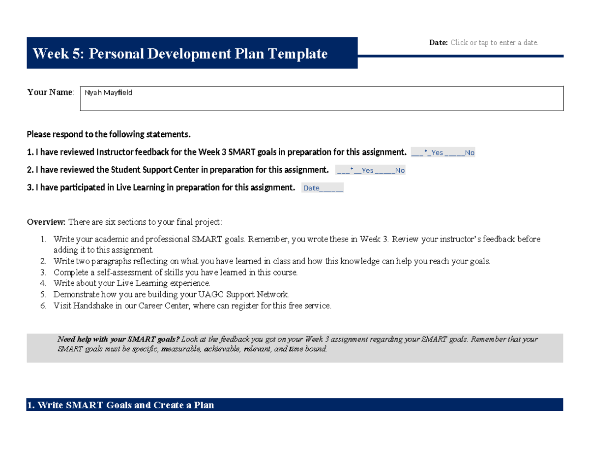 Week 5 Gen 101 Personal Development Plan Template Action Steps Studocu