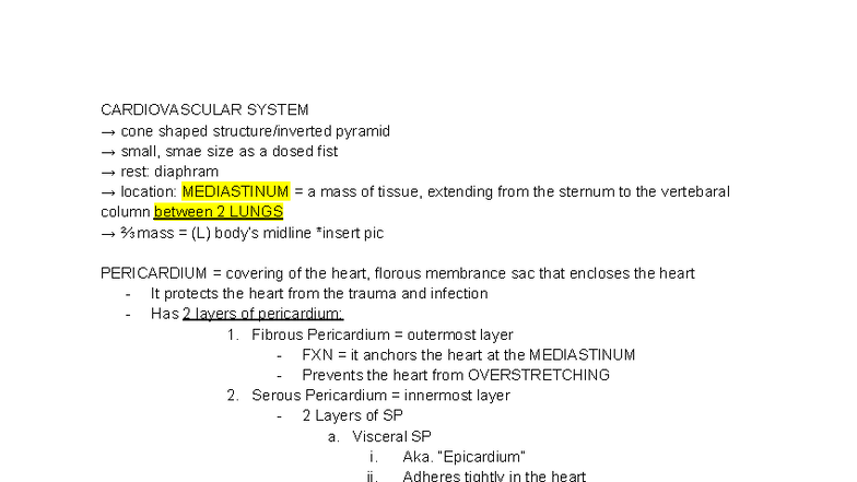 CARDIOVASCULAR SYSTEM: Comprehensive Overview and Key Concepts - Studocu