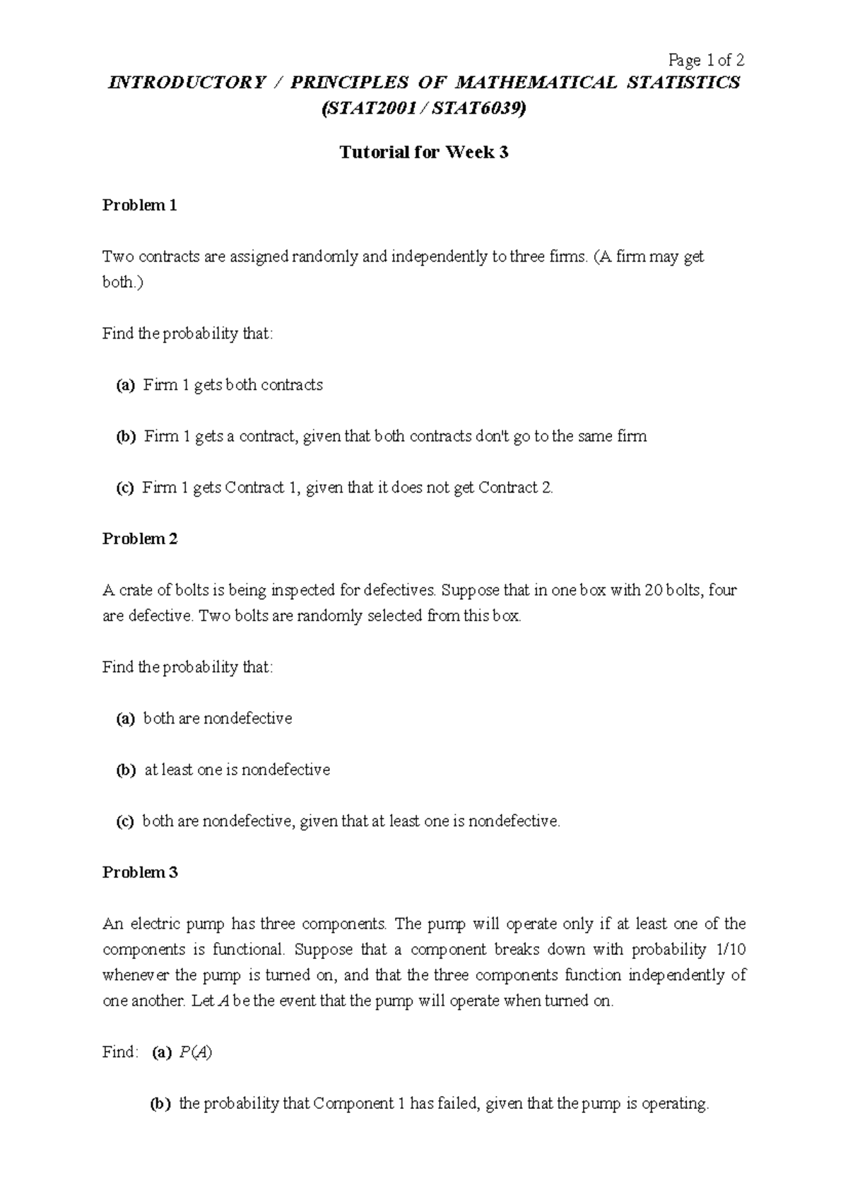 Tutorial for Week 3 - Page 1 of 2 INTRODUCTORY / PRINCIPLES OF ...