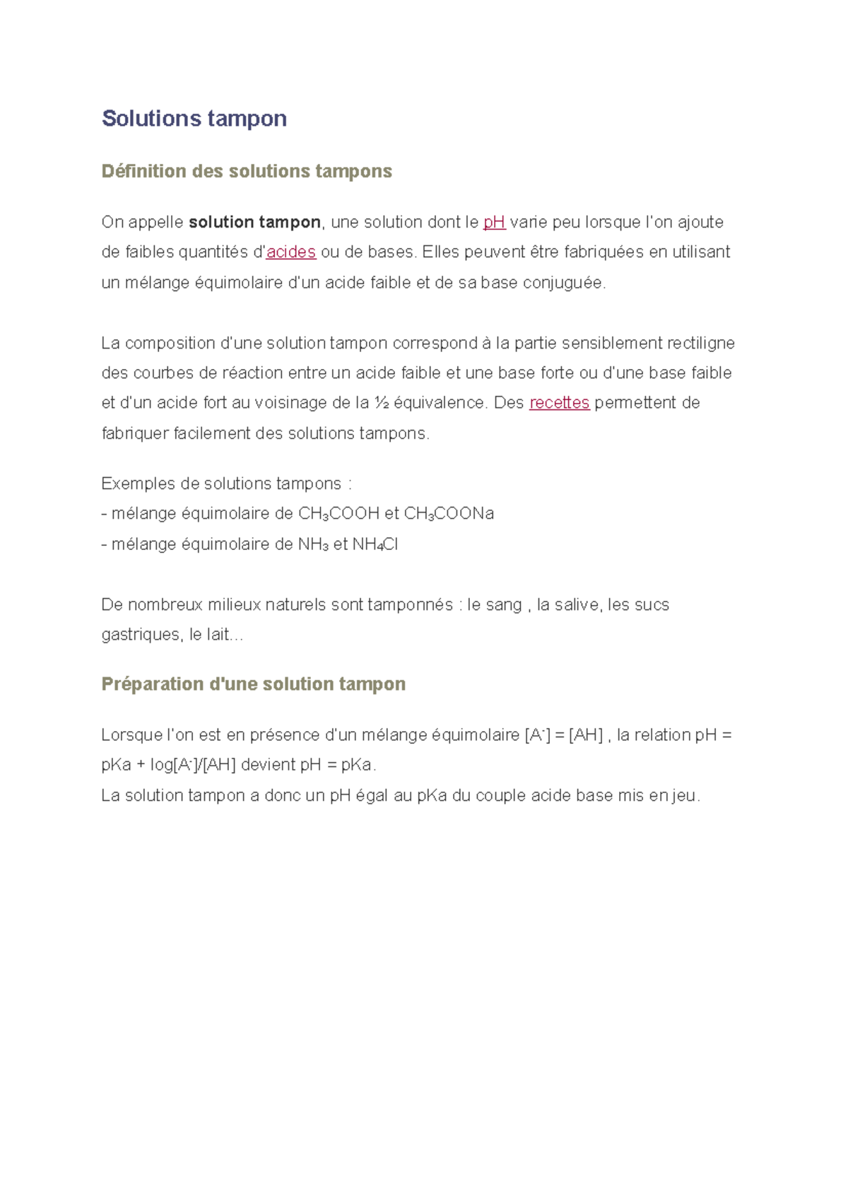 Solutions Tampon - Définition et Préparation (ISPTS) - Studocu