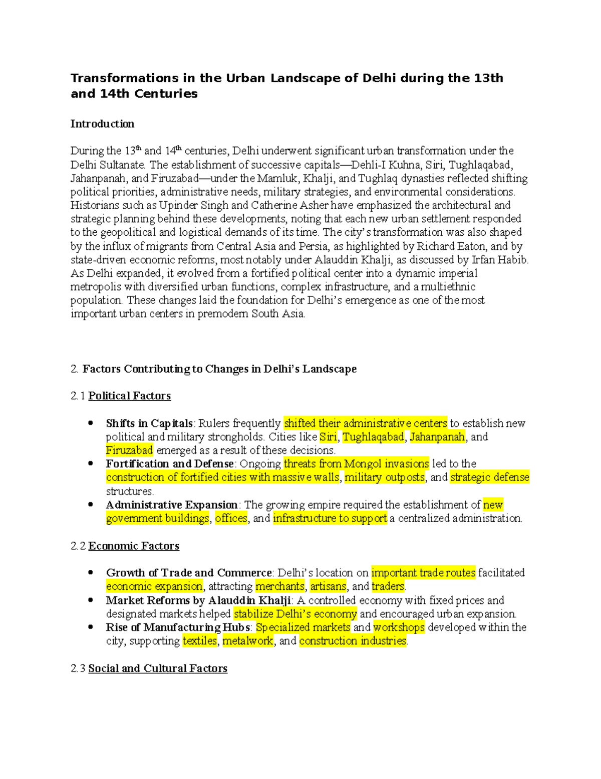 Urban Transformations in Delhi (13th-14th Centuries) - A Study - Studocu