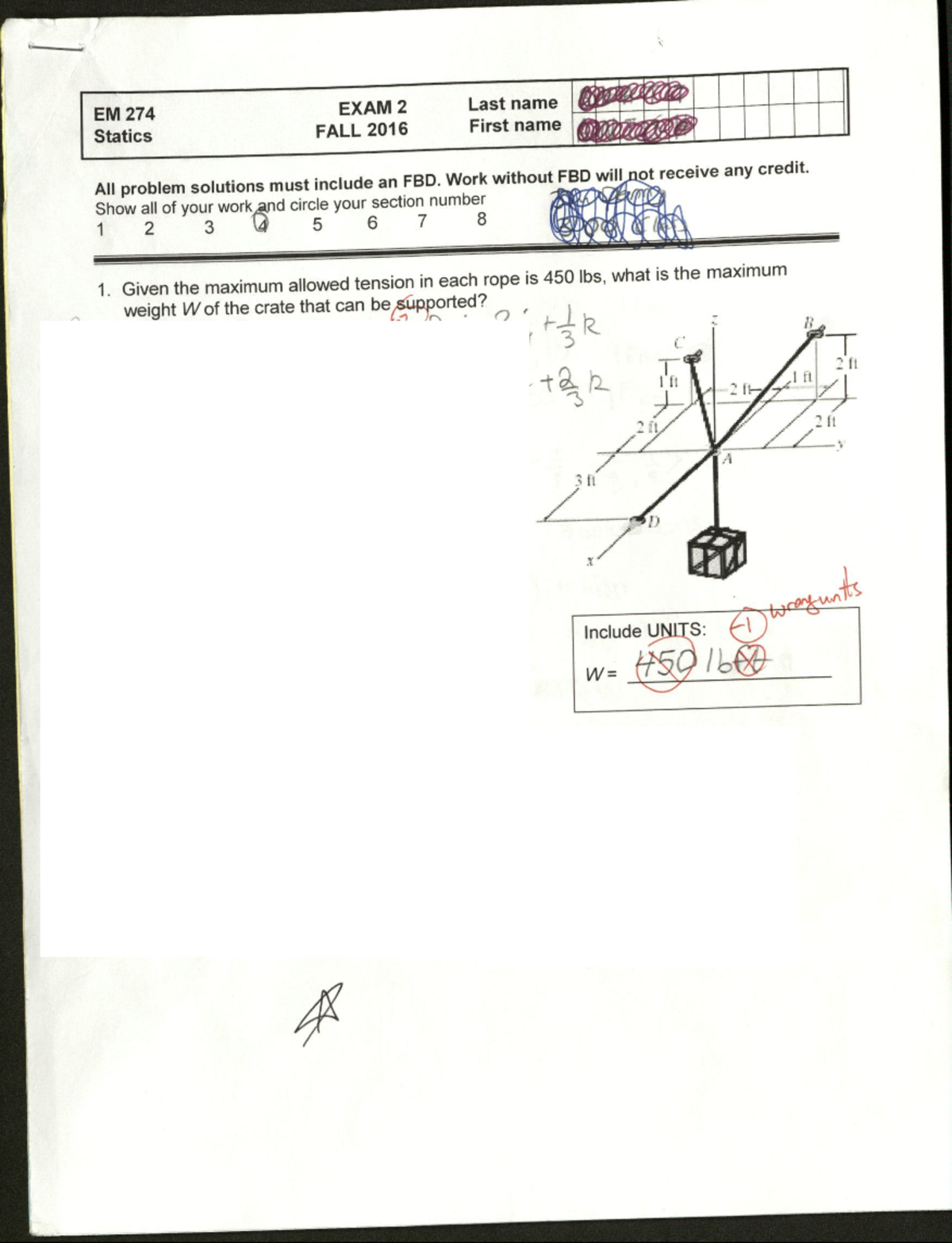 EM 274 EXAM 2 Fall 2016: Statics Questions & Solutions Guide - Studocu