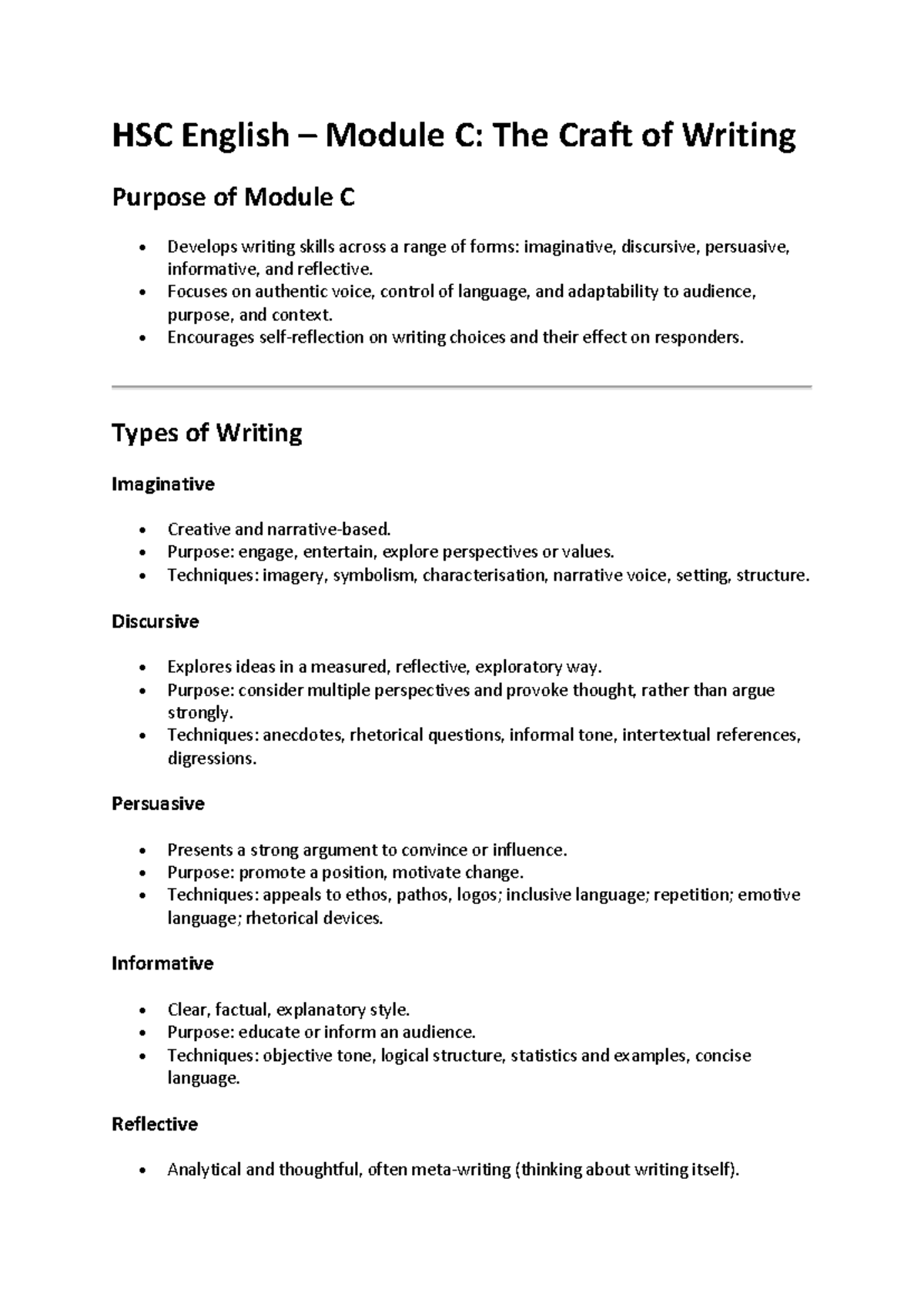 HSC English Module C: Craft of Writing Study Notes - Studocu