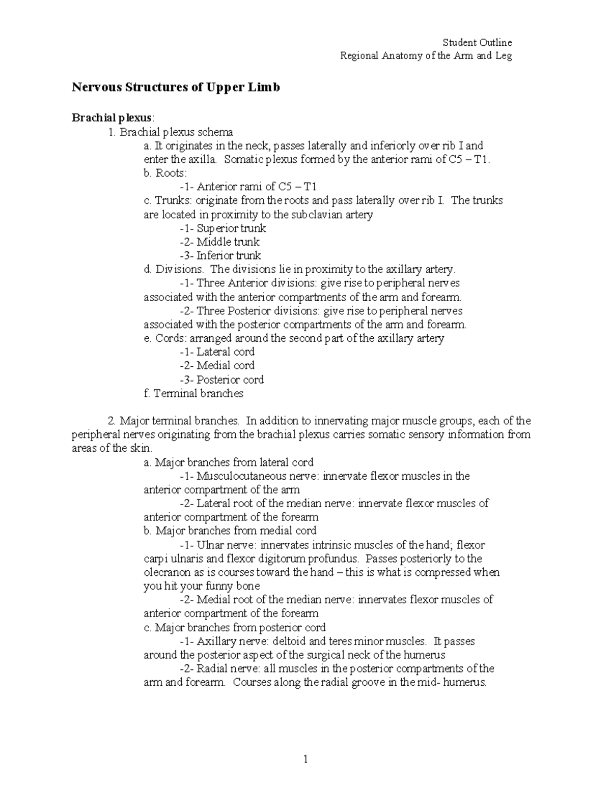 Regional Anatomy and Nervous Structures of the Arm and Leg - Student ...
