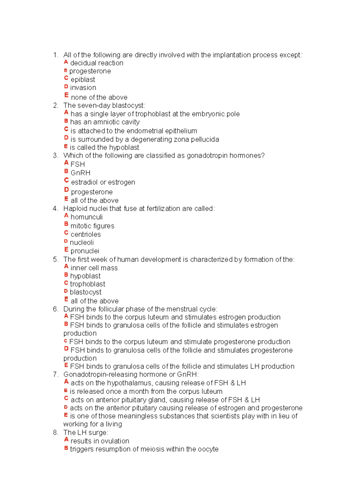 Embryology Quiz: Key Concepts and Questions Explained - Studocu
